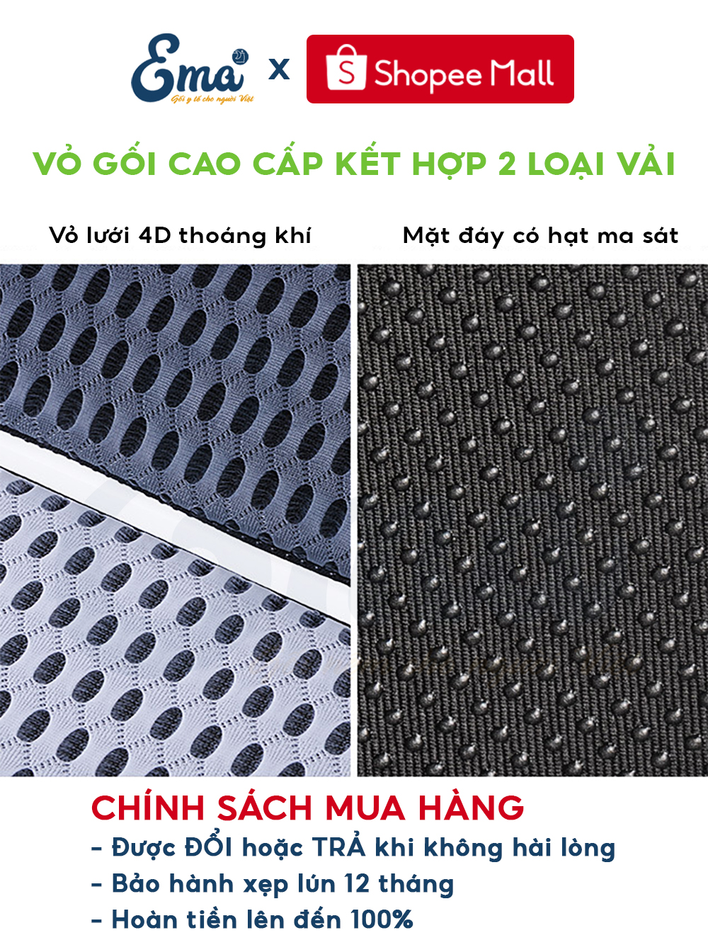 Đệm lót ghế chống đau mỏi lưng Ema - Chống đau lưng, đau xương cụt, đau ...
