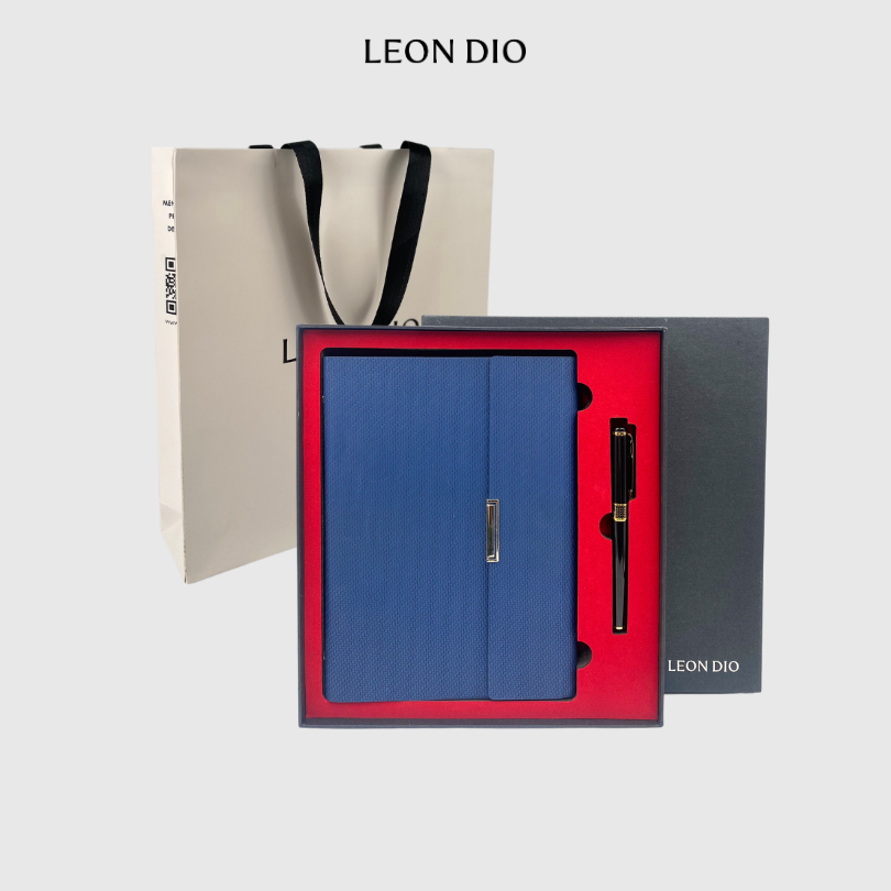 [GIFT SET] Bộ Quà Tặng Sổ Bìa Còng Trơn, Bút Ký Leon Dio Matte Hill ...