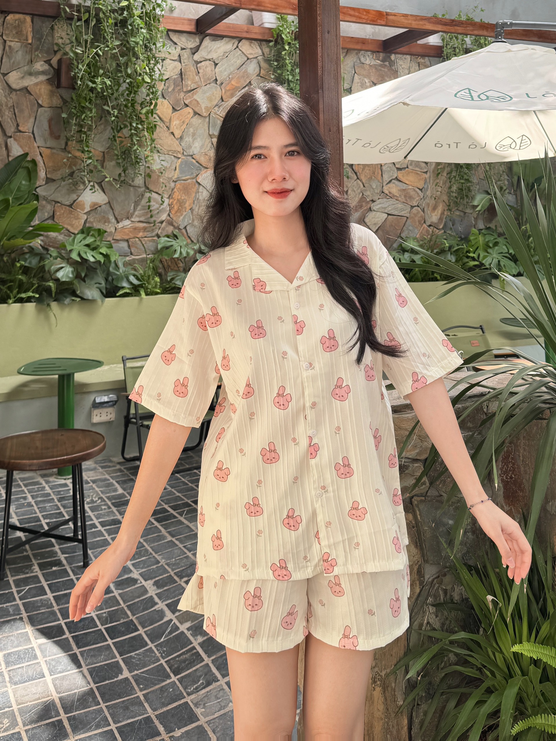 Set Bộ Đồ Ngủ Pyjama BY CHANN họa tiết hoạt hình chất đũi gân mỏng mát ...