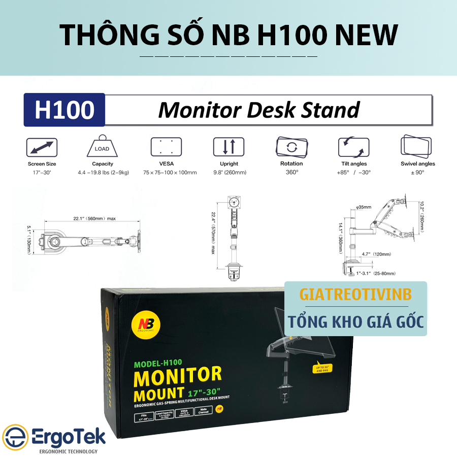 NB G45 22 - 40 Inch / NB H100 17 - 30 Inch - Giá Treo / Tay Arm Màn ...