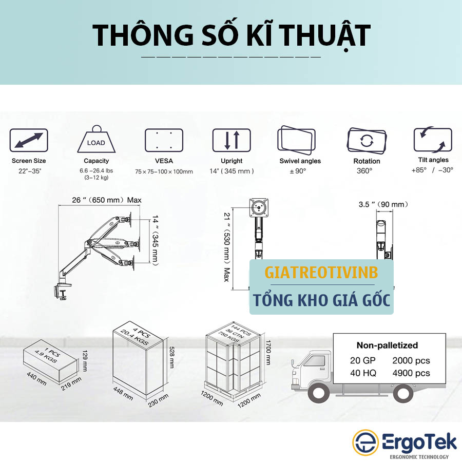 NB G45 22 - 40 Inch / NB H100 17 - 30 Inch - Giá Treo / Tay Arm Màn ...