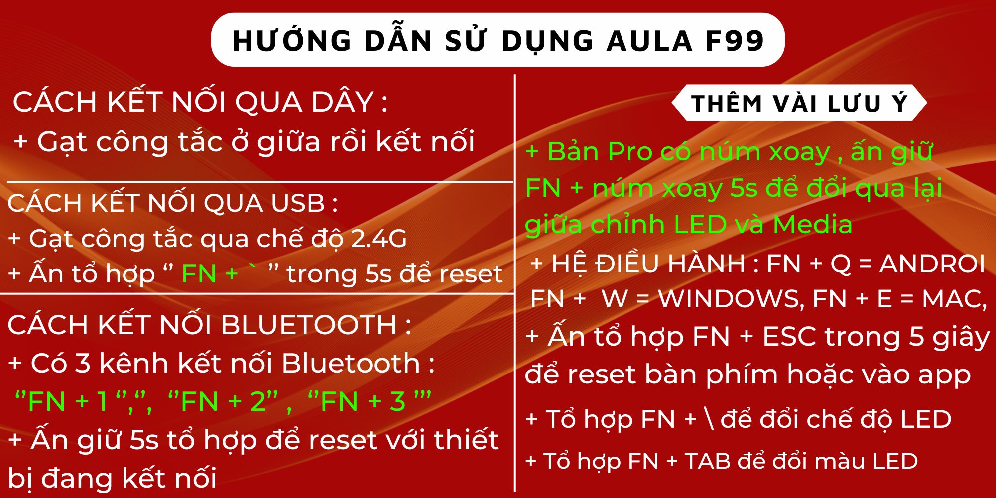 Bàn Phím Cơ Bluetooth Không Dây AULA F99PRO V2 LED RGB 3 Mode Lót Foam Hotswap 5 Pin Mạch Xuôi ...