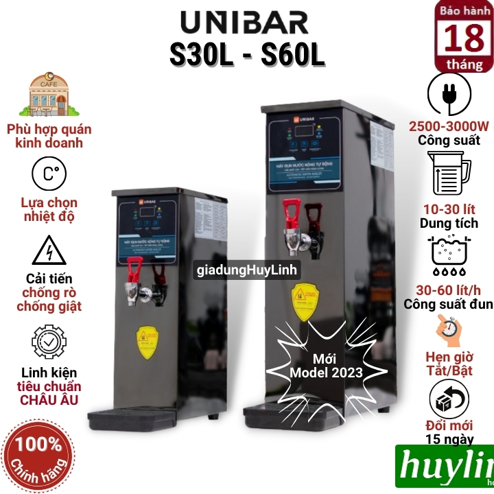 Máy - Cây đun nước nóng tự động Unibar UB-S30L (10 lít) - UB-S60L (30 lít) - dùng cho quán cà ...
