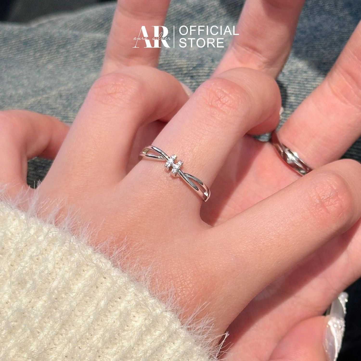 Nhẫn hẹn ước bạc Ý 925 nhẫn đôi nam nữ Promise Ring freesize cặp Solie tự chỉnh cỡ-Aura Silver ...