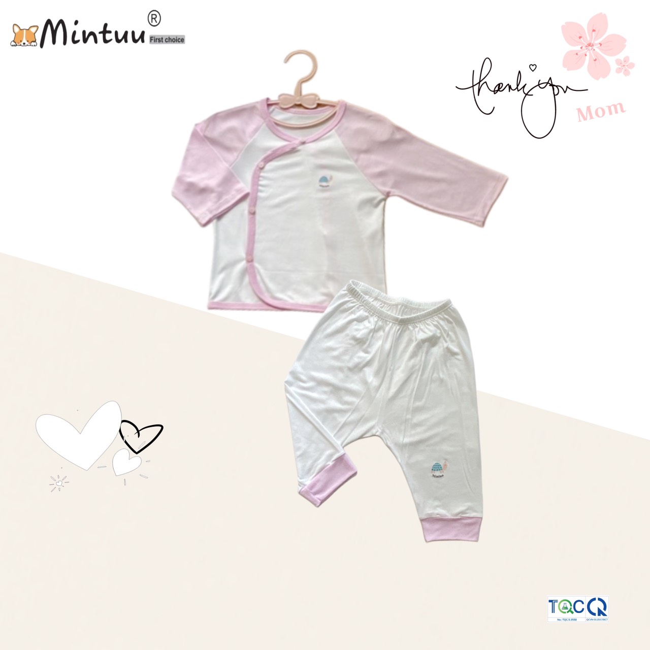 Bộ quần áo bé sơ sinh, cài xéo tay dài phối màu, vải sợi tre, thương ...