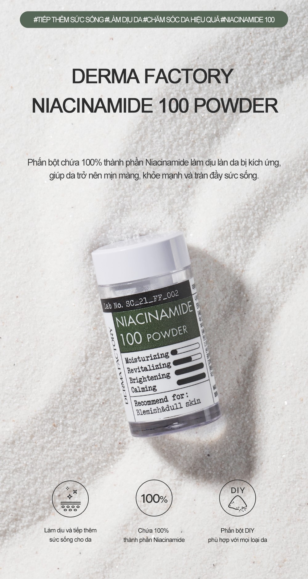 Bột dưỡng da làm trắng Derma Factory Niacinamide 100 Powder | Shopee ...