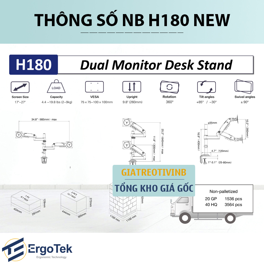 NB H180 + NB FP2 / ErgoTek EZ4 / Giá Đỡ , Kẹp Latop - Máy Tính Bảng 10 ...
