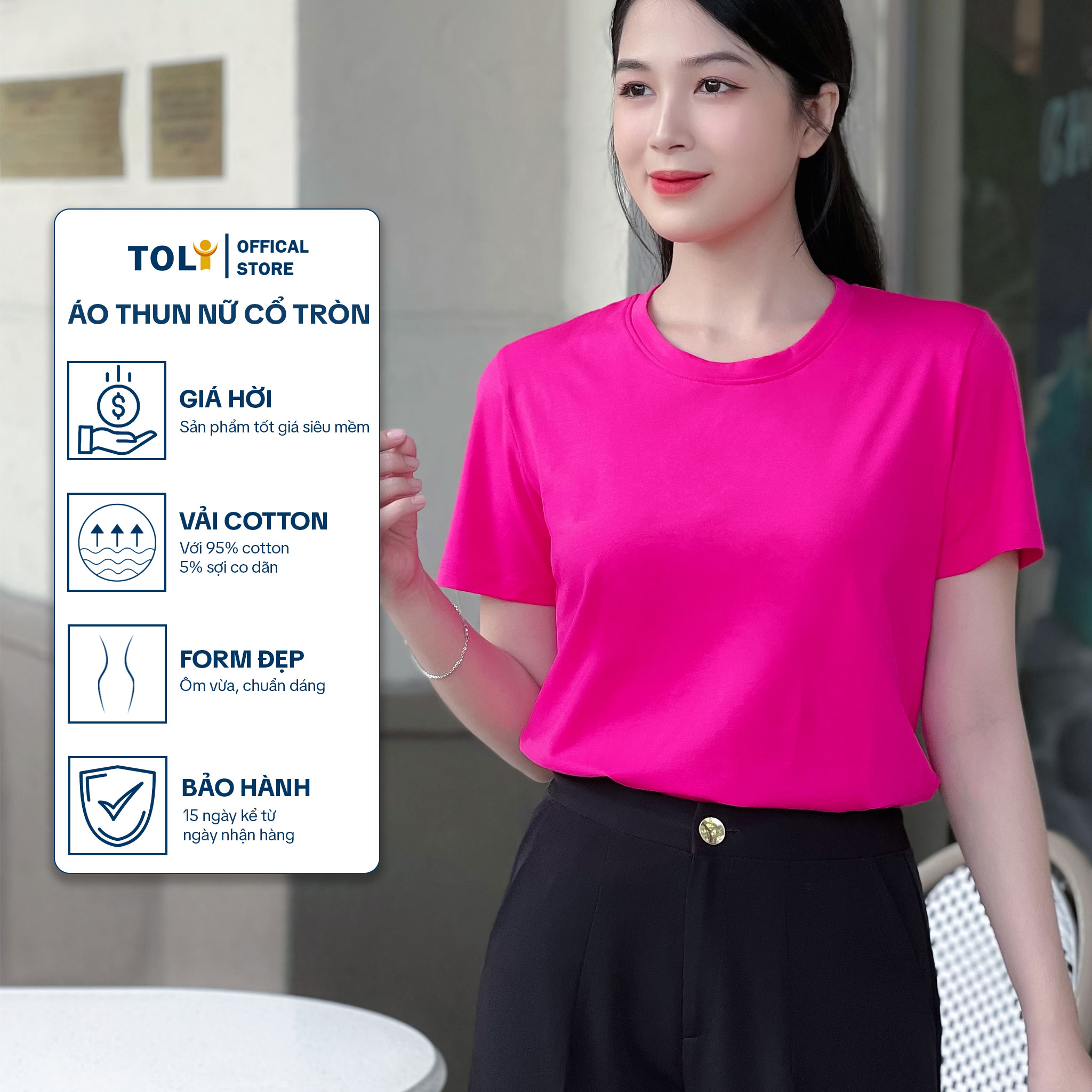 Áo thun trơn nữ cổ tròn TOLI 16 màu Form vừa dáng suông, vải cotton 4 ...