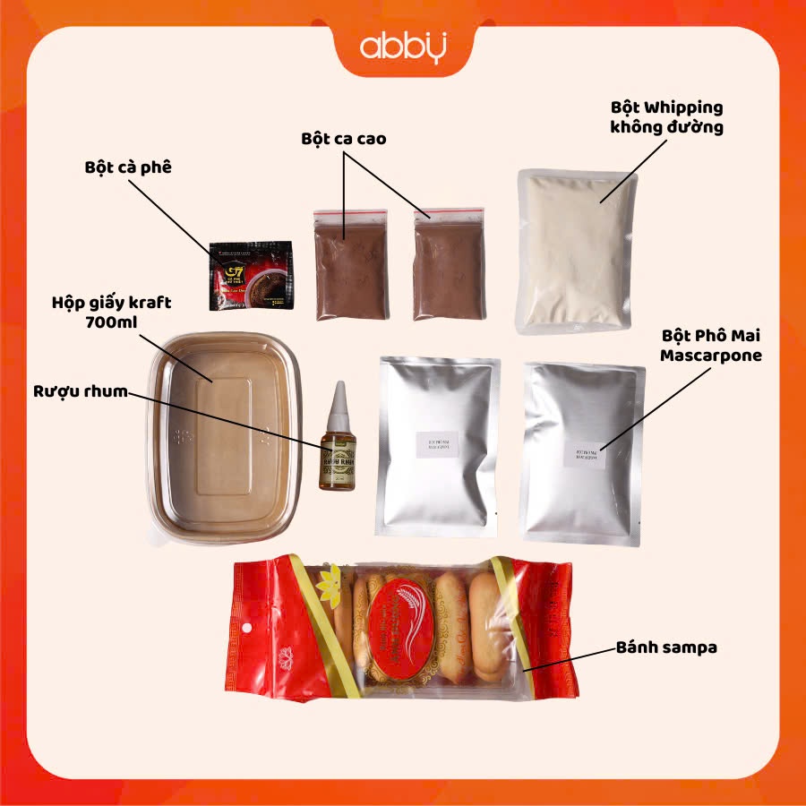 [ABBY - TẶNG HỘP GIẤY] Set làm bánh tiramisu vị Cacao Abby nguyên liệu làm bánh tại nhà - thành ...