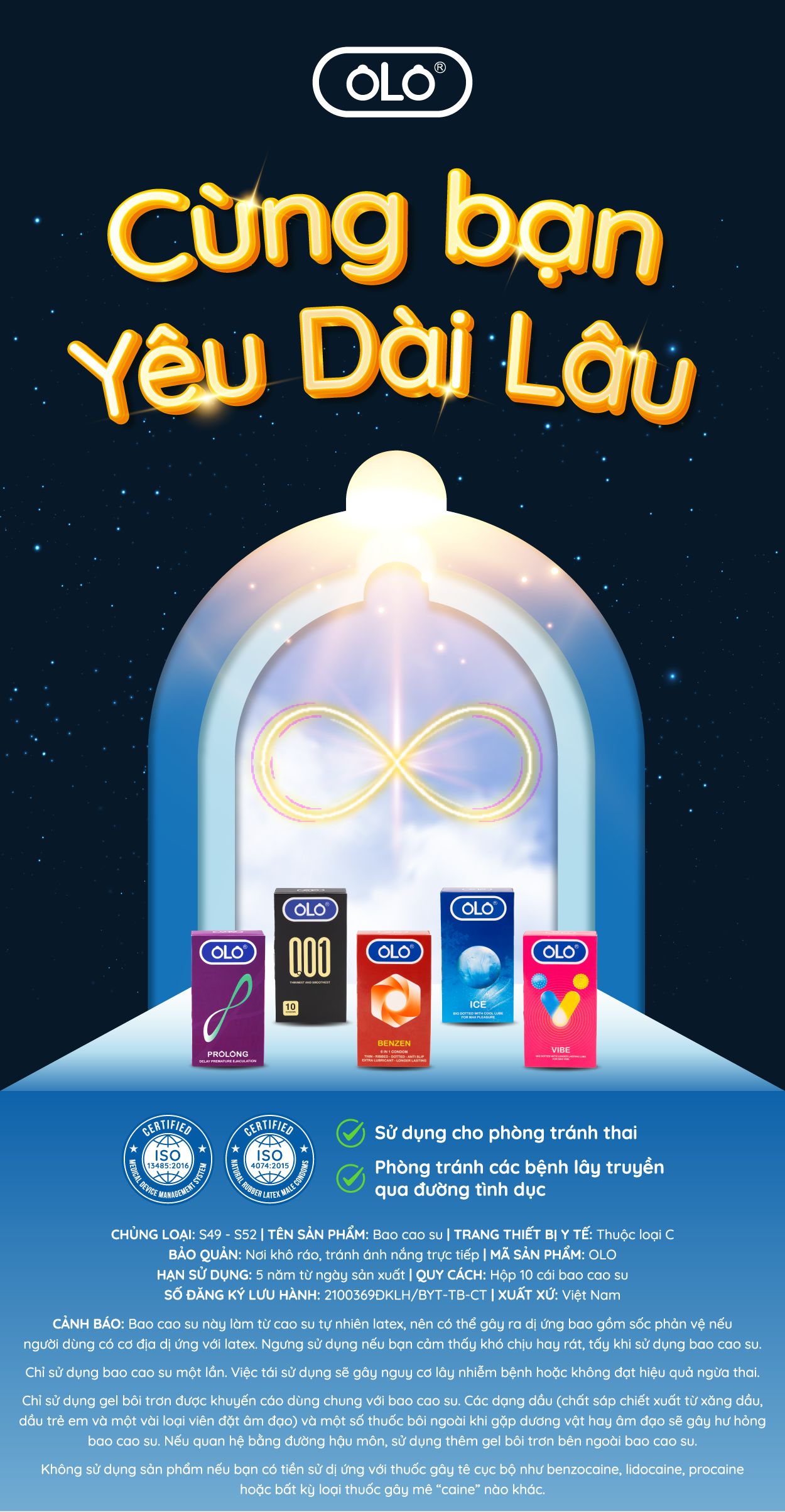 Bao cao su OLO Benzen 6 in 1 - gân gai, size nhỏ chống tuột 49mm, benzocaine 7% siêu lâu, kéo ...