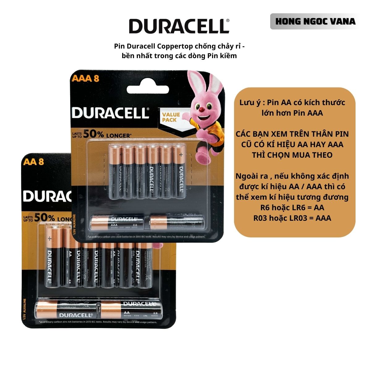Vỉ 8 Viên Pin AA , AAA DURACELL Coppertop ( Vàng đen ) 1,5V Bền X15 Lần ...