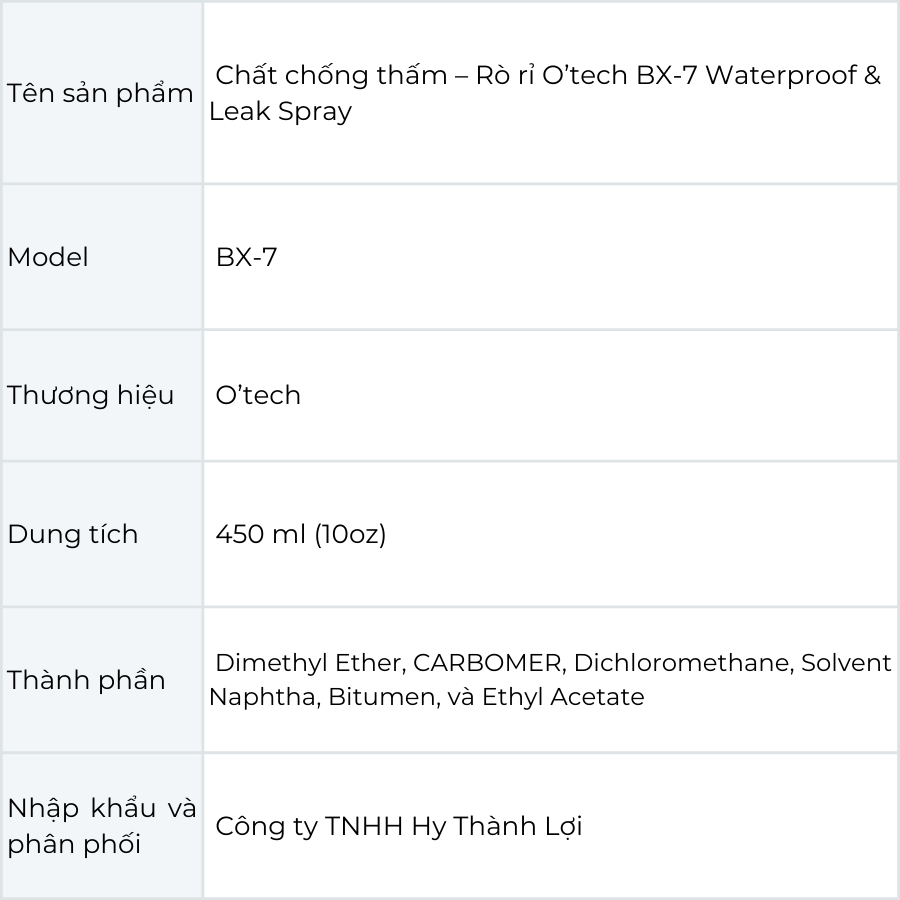 Bình xịt chống thấm dột trần nhà O'TECH BX-7 (450ml) - Bình xịt tạo lớp phủ chống nước chống rò ...