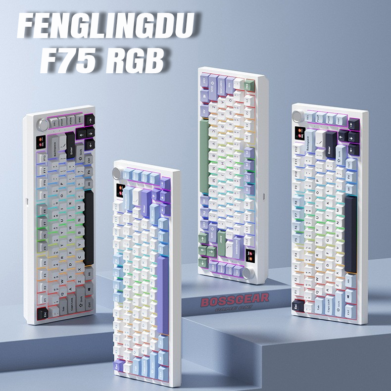 Bàn phím cơ không dây Fenlingdu F75 RGB, 3 Modes kết nối, Màn hình phụ ...