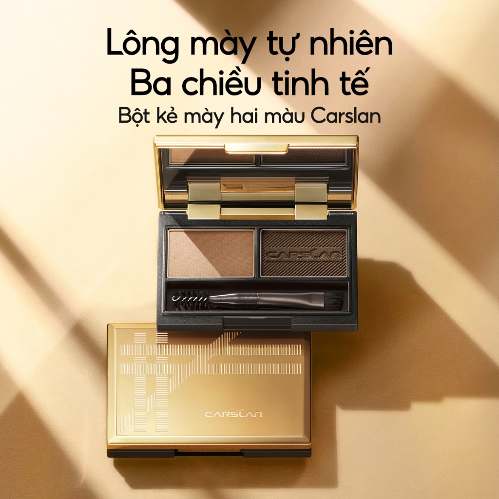 Phấn kẻ lông mày dạng bột CARSLAN hộp 2 màu tiện lợi lâu trôi kèm cọ vẽ ...