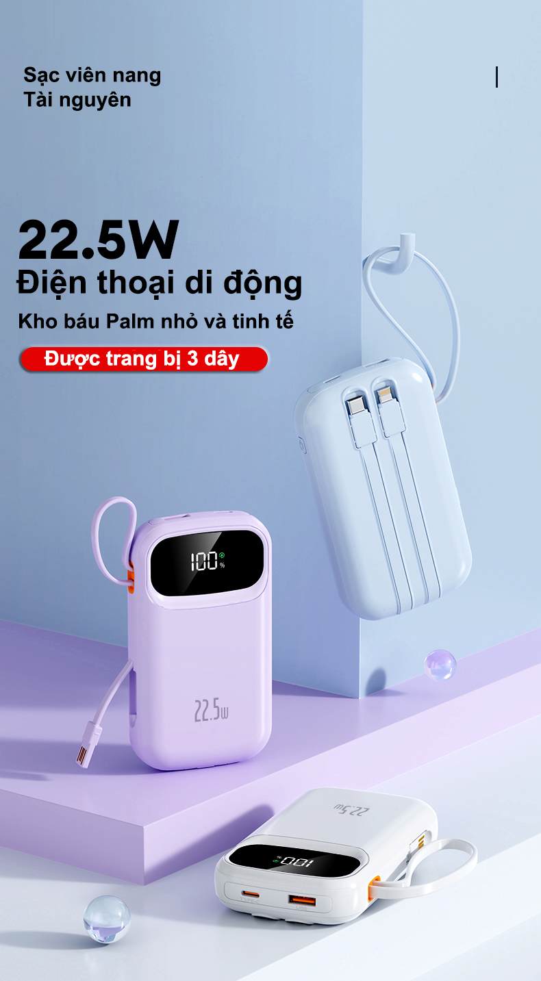 dosen sạc dự phòng power bank pd22.5w 10000mah 25000mah tự mang theo dây đôi pin dự phòng màn ...