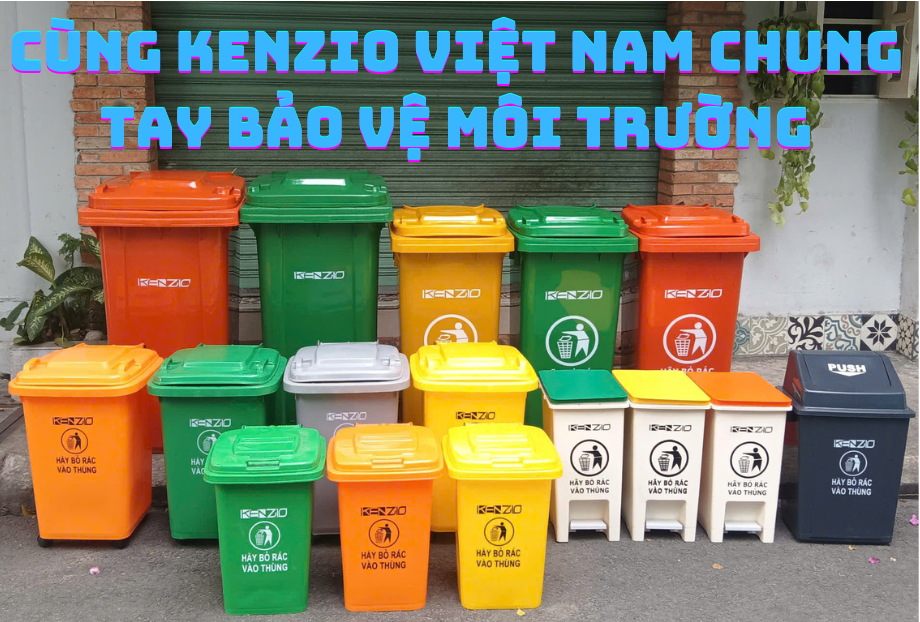 Thùng rác nhựa 30 lít KENZIO - màu xanh, thùng rác gia đình, thùng rác ...