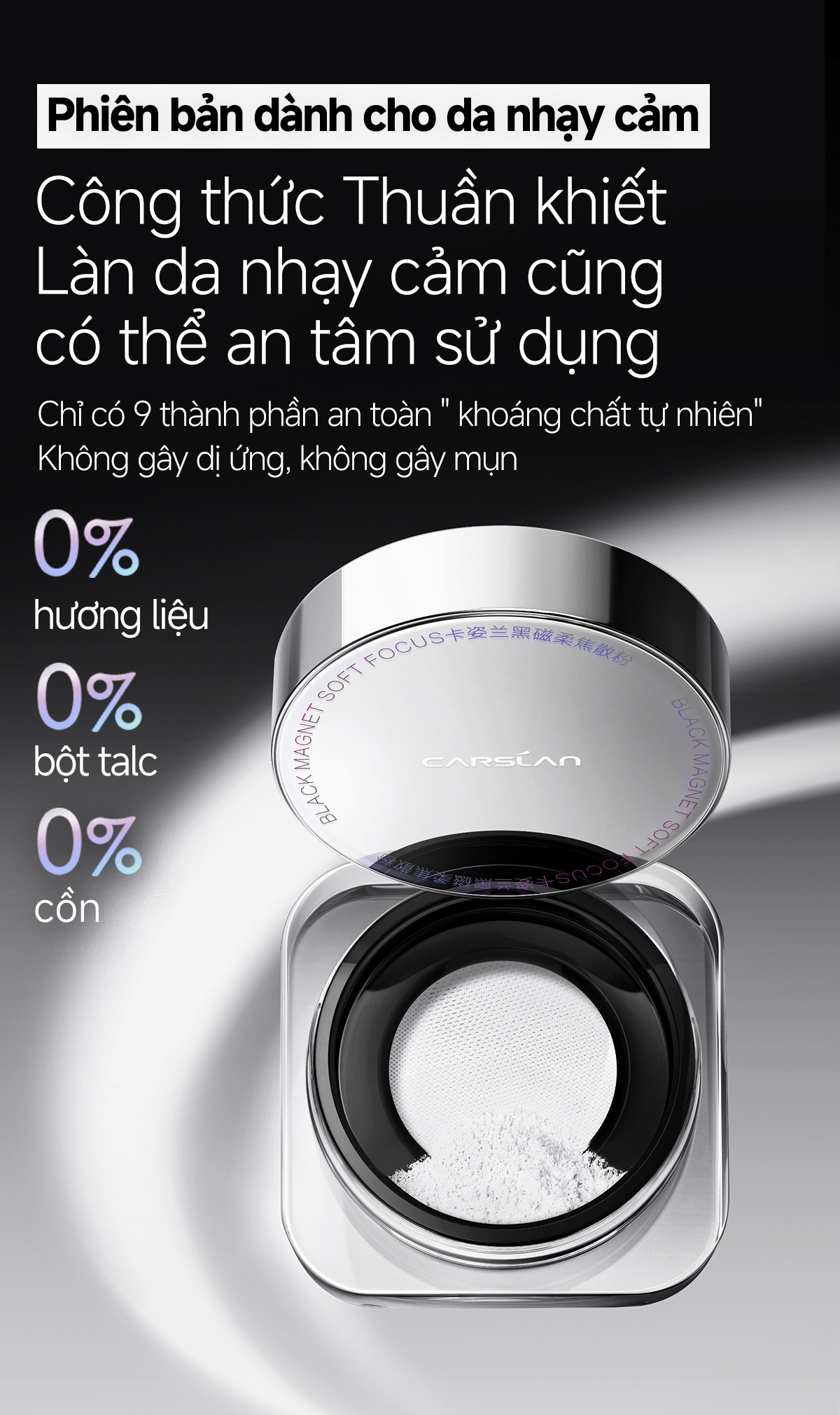 Phấn phủ CARSLAN dạng bột KIỀM DẦU dưỡng ẩm chống nước che phủ bóng dầu ...