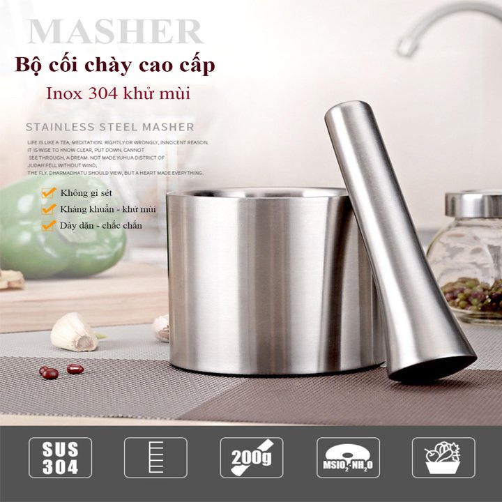Bộ Cối Chày Inox 304 Đúc Đặc Cao Cấp - Dụng Cụ Nghiền Gia Vị Chuyên ...