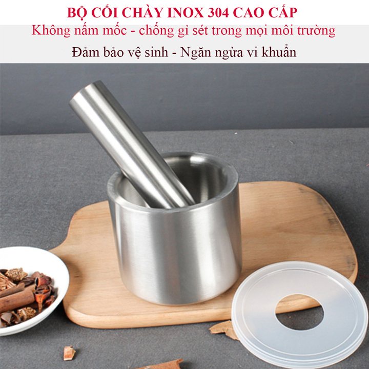 Bộ Cối Chày Inox 304 Đúc Đặc Cao Cấp - Dụng Cụ Nghiền Gia Vị Chuyên ...
