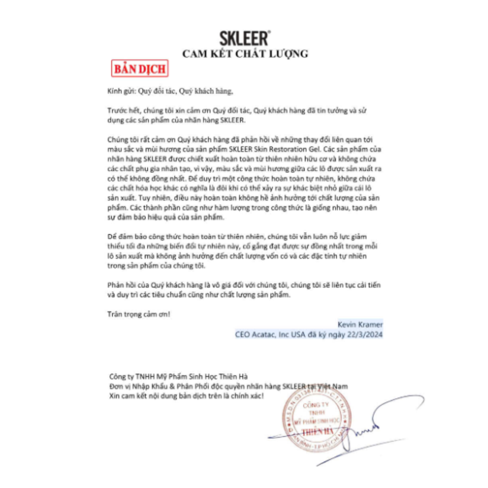 Gel dưỡng ẩm, giảm mụn thâm SKLEER Natural Skin Restoration và Skleer ...