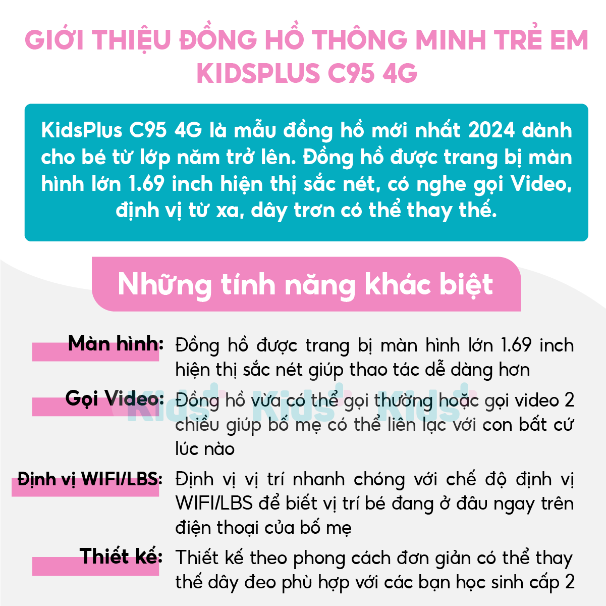 Đồng hồ thông minh trẻ em cho học sinh cấp 2 KidsPlus C95 4G lắp sim nghe gọi hai chiều, nghe ...