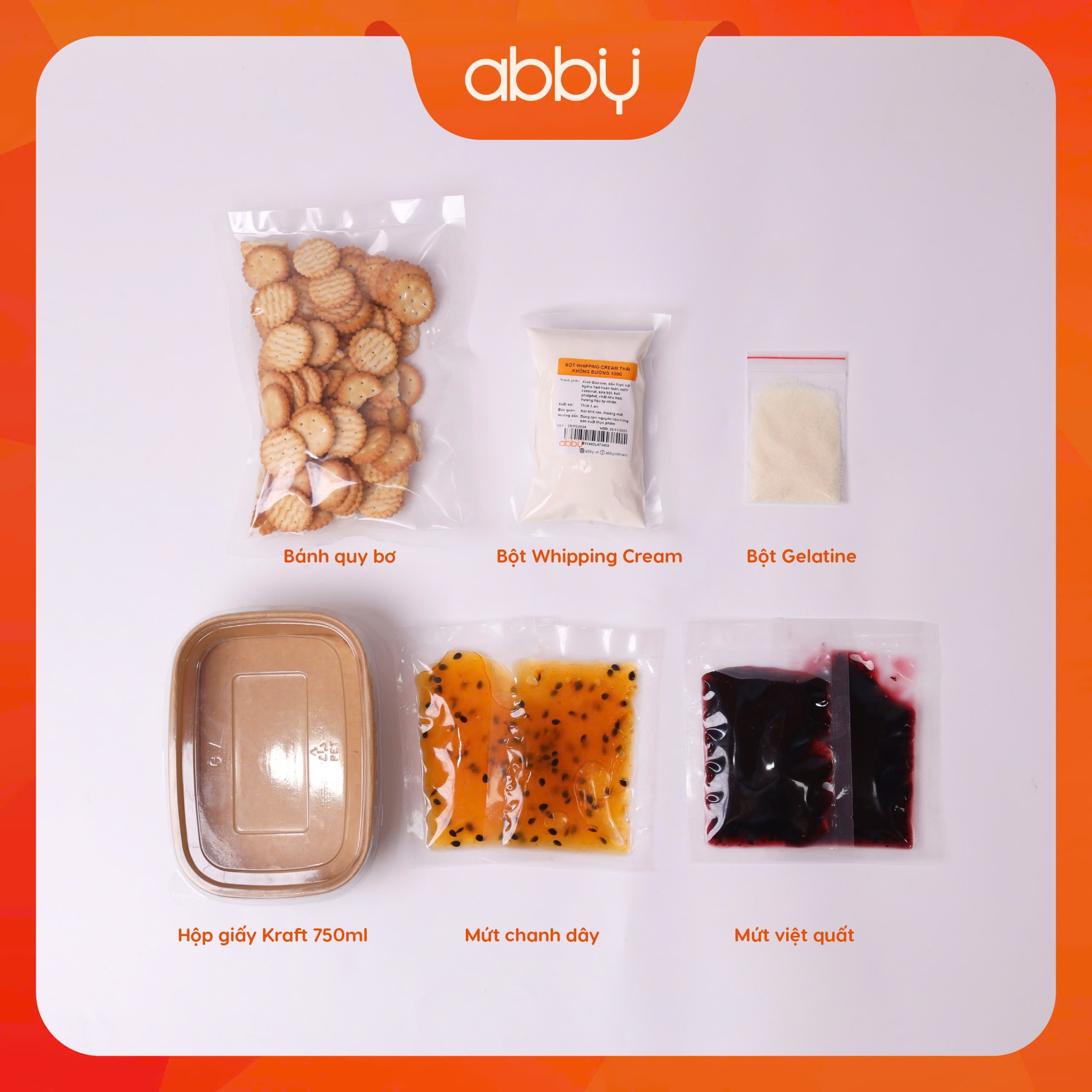 [ABBY - TẶNG HỘP GIẤY] Set làm bánh Mousse Việt quất - Chanh leo Abby nguyên liệu làm bánh thành ...