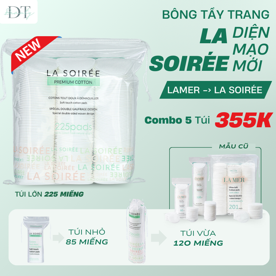 Bông tẩy trang La Soiree 225 miếng, 100% cotton tự nhiên | Shopee Việt Nam