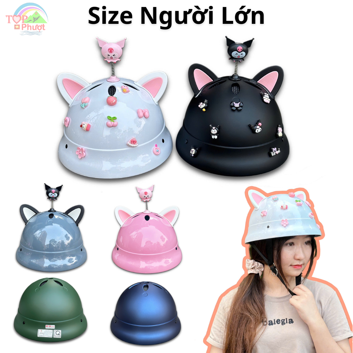 Nón Bảo Hiểm Tai Bèo Vành Tròn Size Người Lớn - Kèm Tai Mèo Và Sticker ...