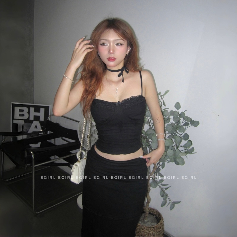 Set váy len nữ ôm body, set chân váy dài và áo 2 dây đi biển, tôn dáng ...