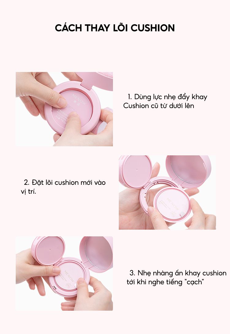 Cushion kèm phấn phủ 2in1 Menow Light Makeup Cushion Powder Cream Pink ...