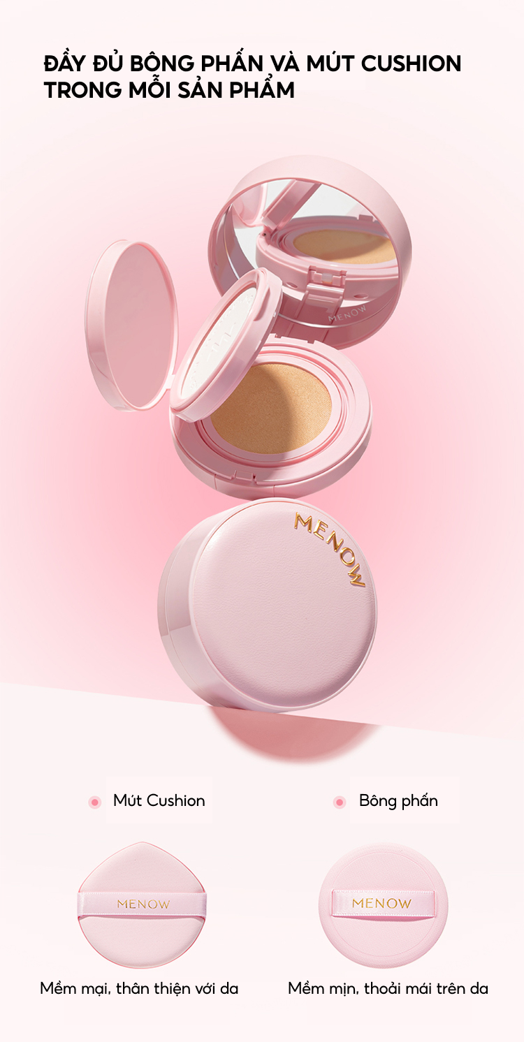 Cushion kèm phấn phủ 2in1 Menow Light Makeup Cushion Powder Cream Pink Series 17gr | Shopee Việt Nam