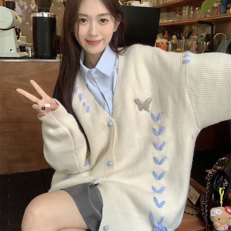 Áo Khoác Cadigan,Áo Khoác Len Dáng Dài From Rộng Phối Họa Tiết Thêu Màu ...