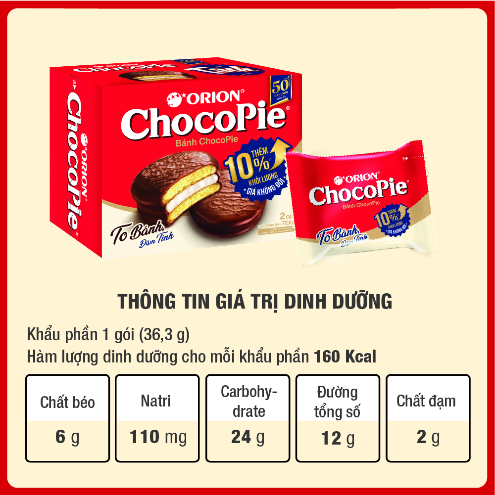 Hộp 2 gói bánh Chocopie Tình Orion 72.6g (36.3g x 2 gói/hộp) | Shopee Việt Nam