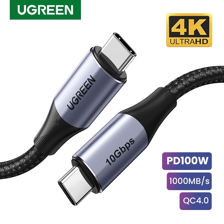 Cáp USB Type C 3.2 Gen 2 dài 1M Ugreen 80150, Hỗ trợ hình ảnh 4K@60Hz, 240W, 10Gbps (dòng new ...