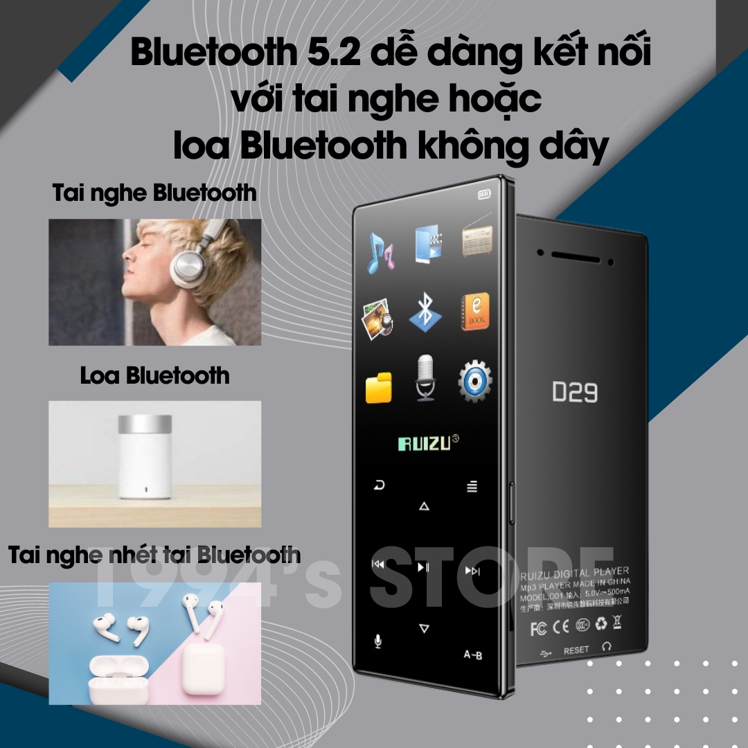 Bản 2025 Máy Nghe Nhạc RUIZU D29 Bluetooth 5.2 - Type C - Cảm ứng - Xem phim, ảnh - Loa ngoài ...