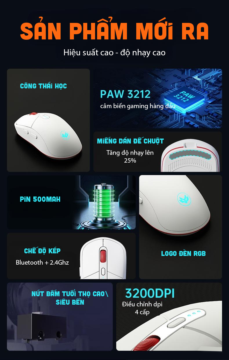 Chuột Gaming Atas F30 - Silent- 3 MODE Không dây Bluetooth - Pin sạc ...