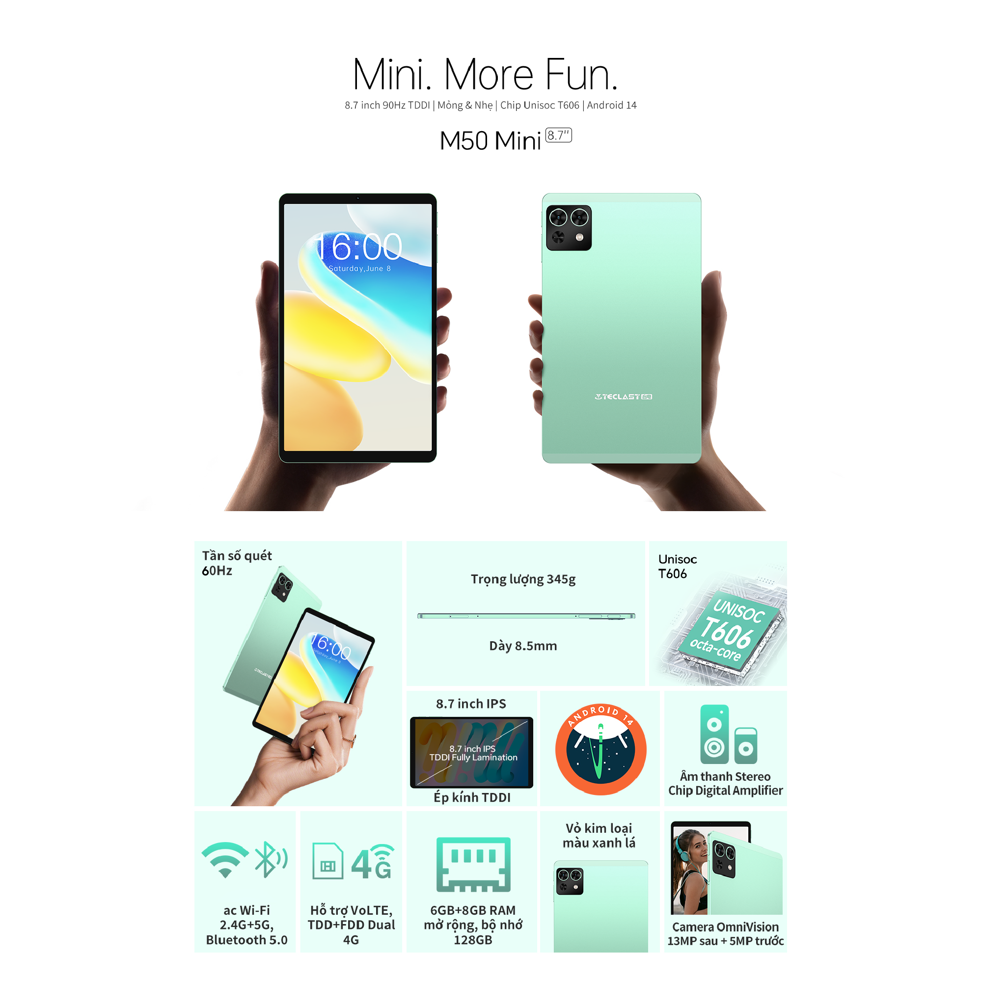 Máy Tính Bảng Teclast M50 Mini Tablet 14GB(6+8)/128GB | Màn hình 8.68inch | 2 SIM | Chính hãng ...