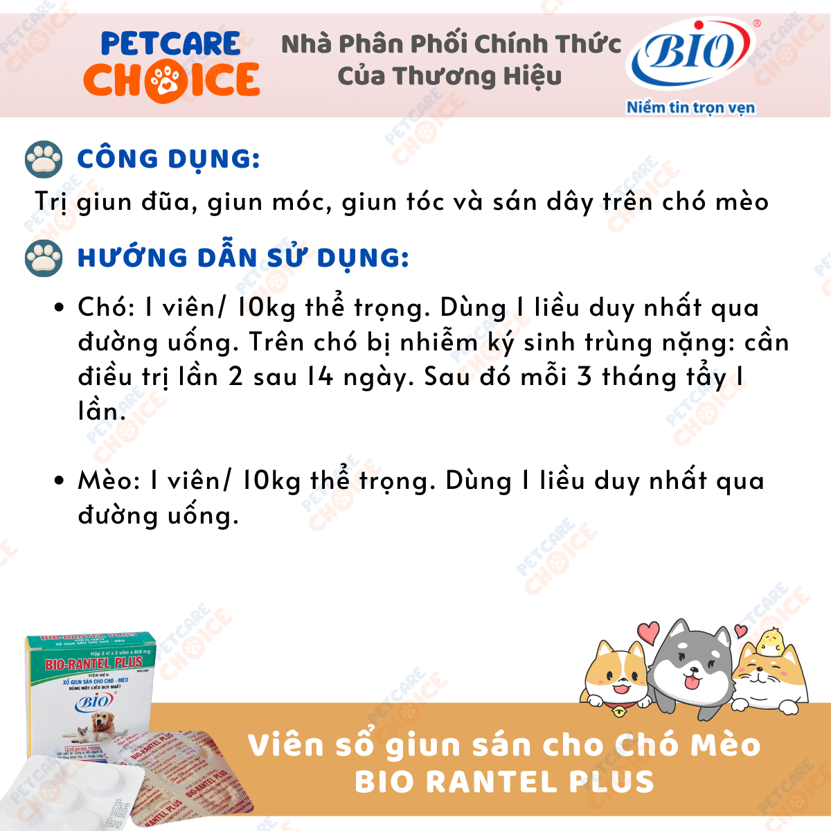 BIO Rantel Plus - Viên Tẩy Giun Sán Cho Chó Mèo - 1 Hộp 10 Viên ...