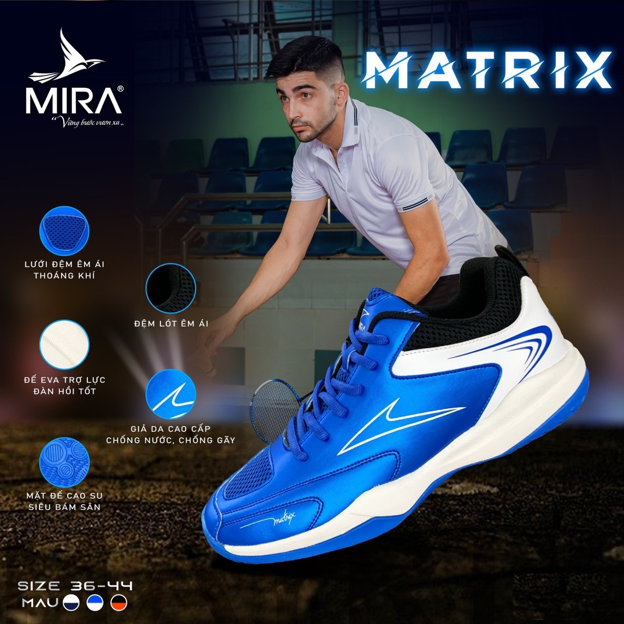 Giày cầu lông Mira Matrix giao hỏa tốc bám sân bền đẹp tặng tất dệt kim ...