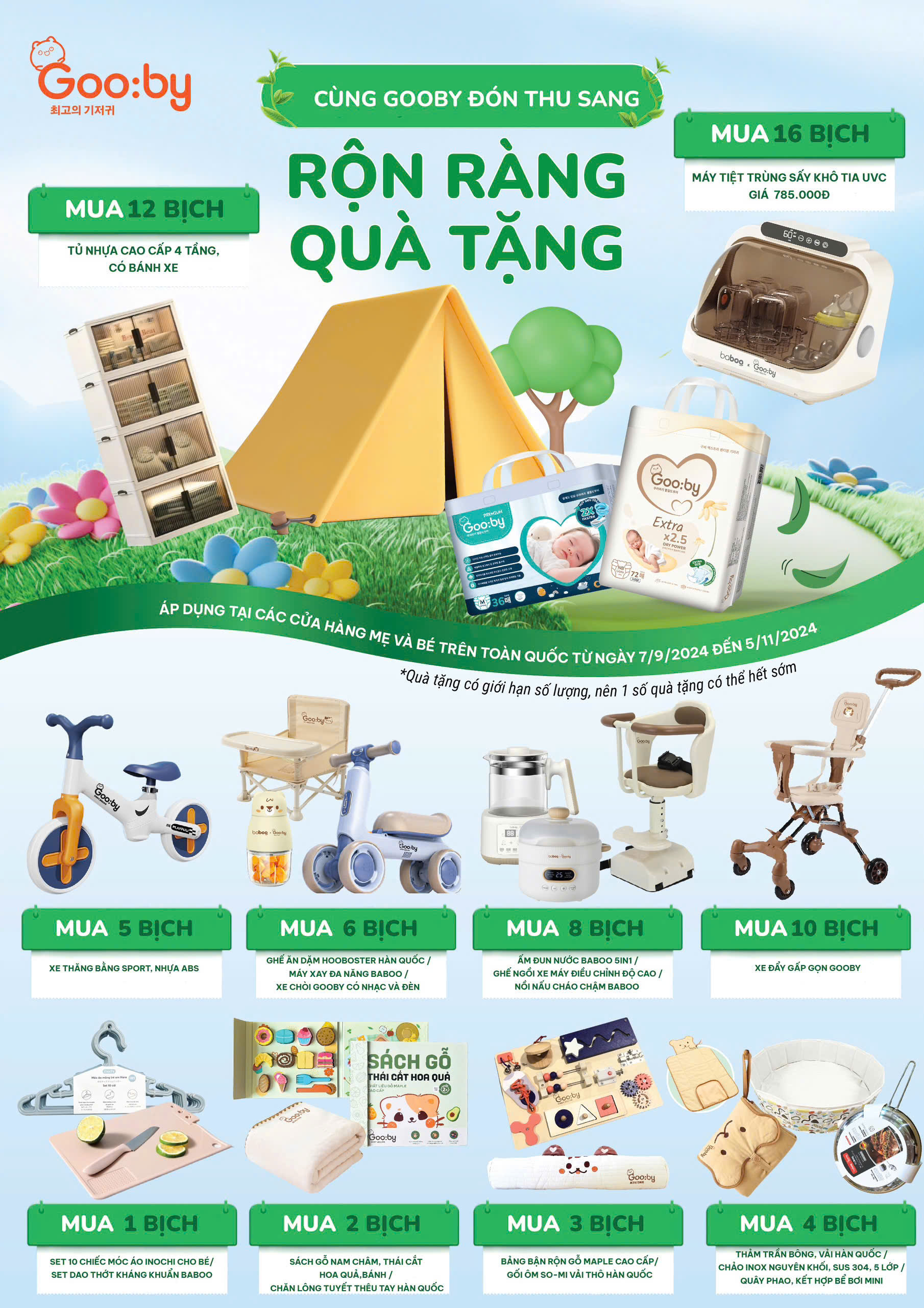 Quà tặng tã bỉm Gooby ( dành cho tất cả các dòng sản phẩm tã dán, tã quần, tã quần Gooby Premium ...