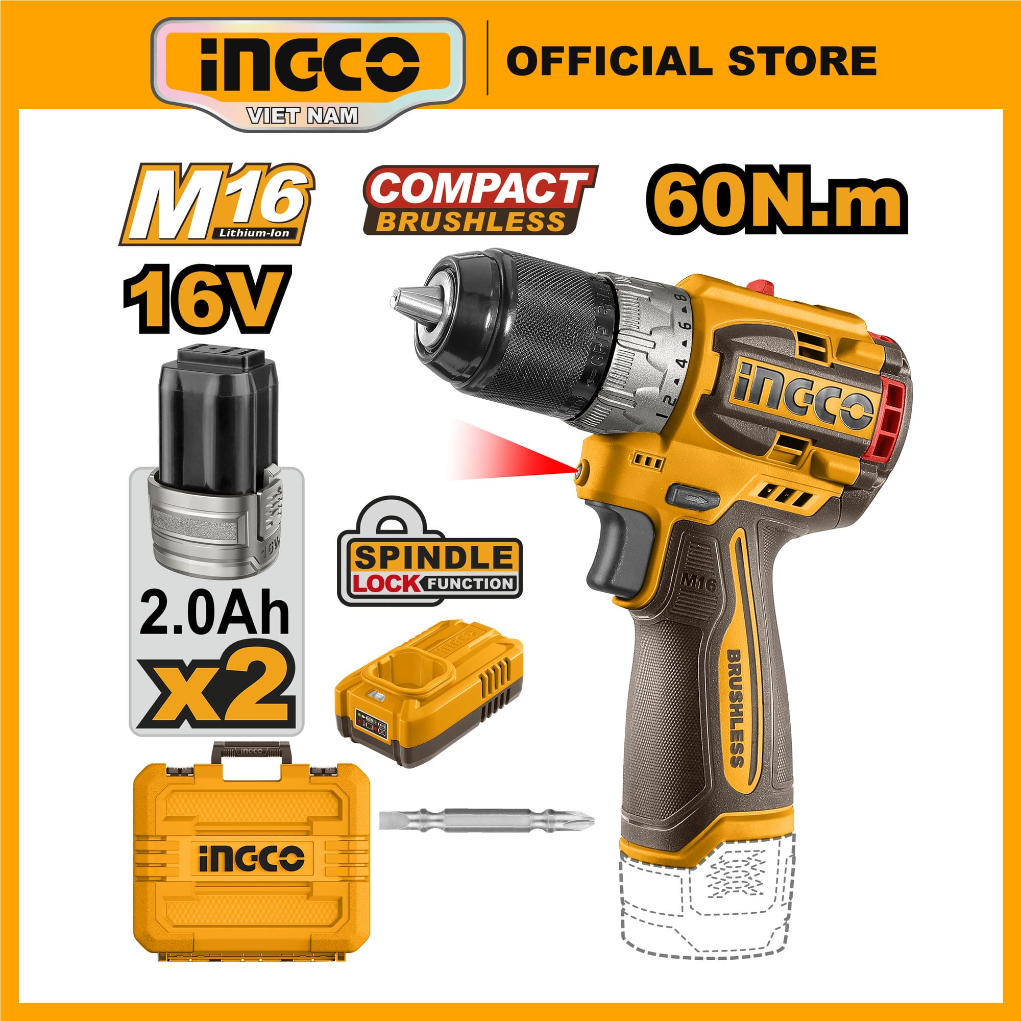 Máy khoan motor không chổi than hệ pin 16V INGCO CDLI16682 60Nm | Shopee Việt Nam