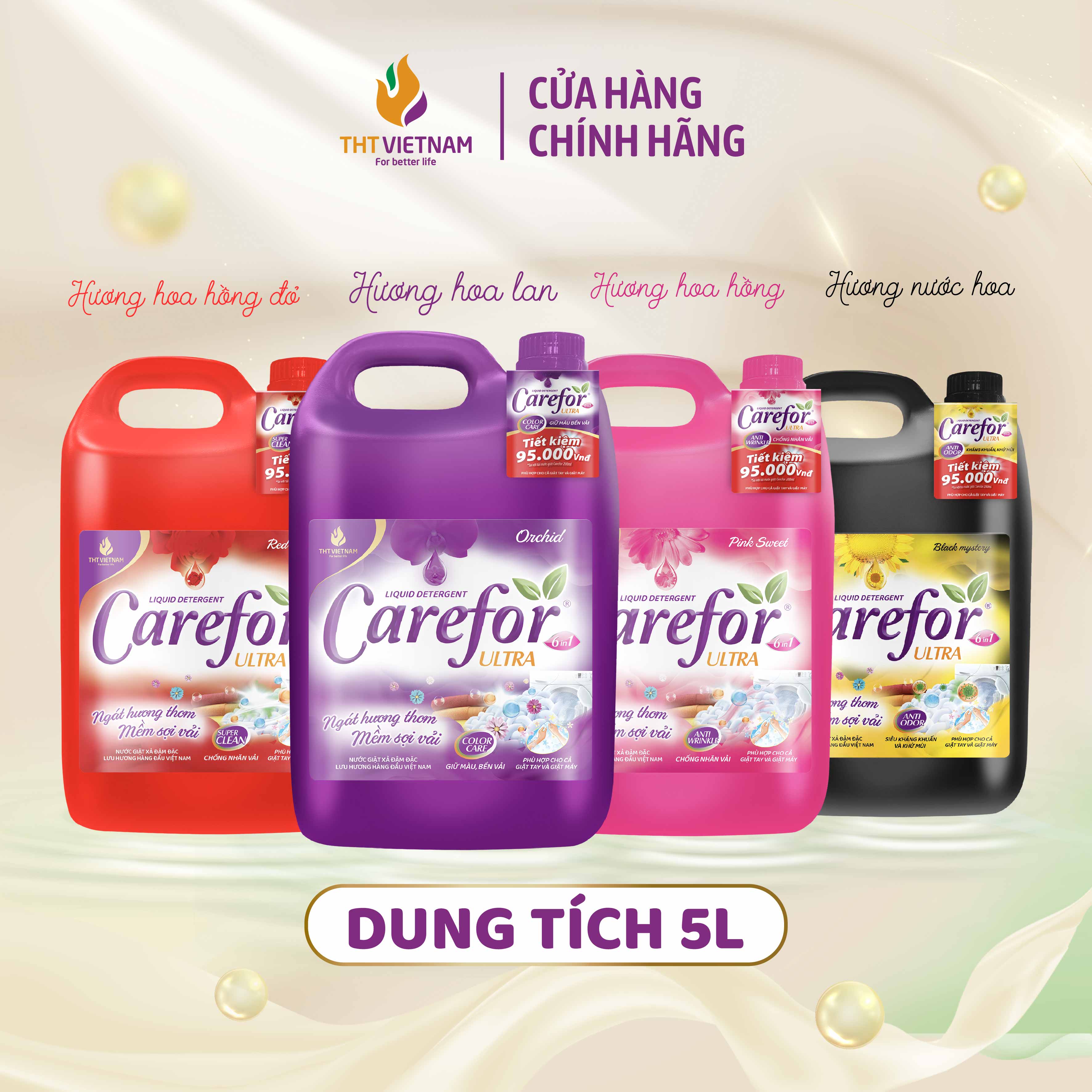 Can Nước Giặt Xả 6in1 Carefor 5 Lít Hương Hoa Hồng, Hoa Lan, Nước Hoa Lưu Hương Lâu Sạch Sâu Vết ...
