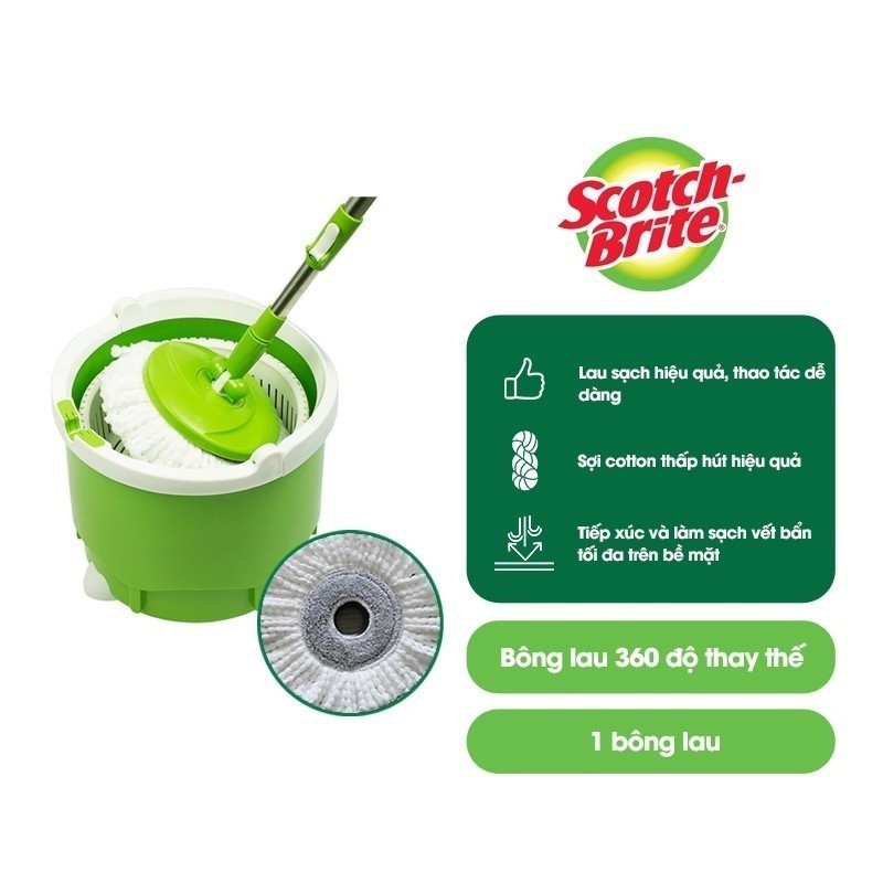 Bộ cây lau nhà 3M™ Scotch-Brite™, 360 độ, một lồng giặt, tích hợp giặt ...