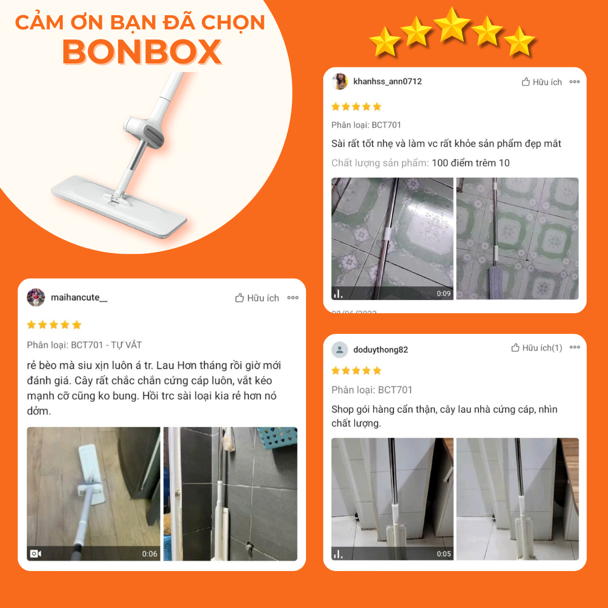 Cây Lau Nhà Tự Vắt Thông Minh BONBOX BCT701 Đầu Xoay 360 Độ Linh Hoạt ...