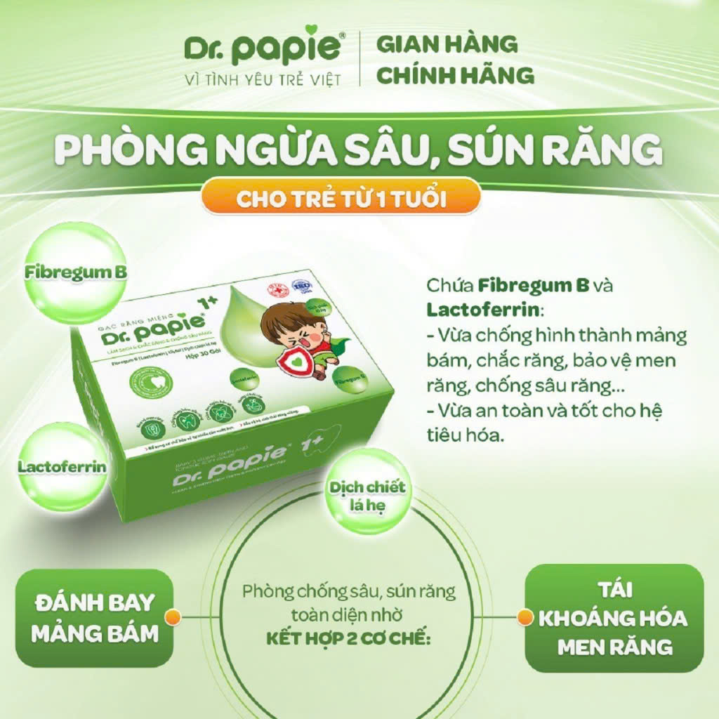 Gạc răng miệng Dr.Papie 1+ giải pháp đột phá ngăn ngừa sâu răng, sún ...