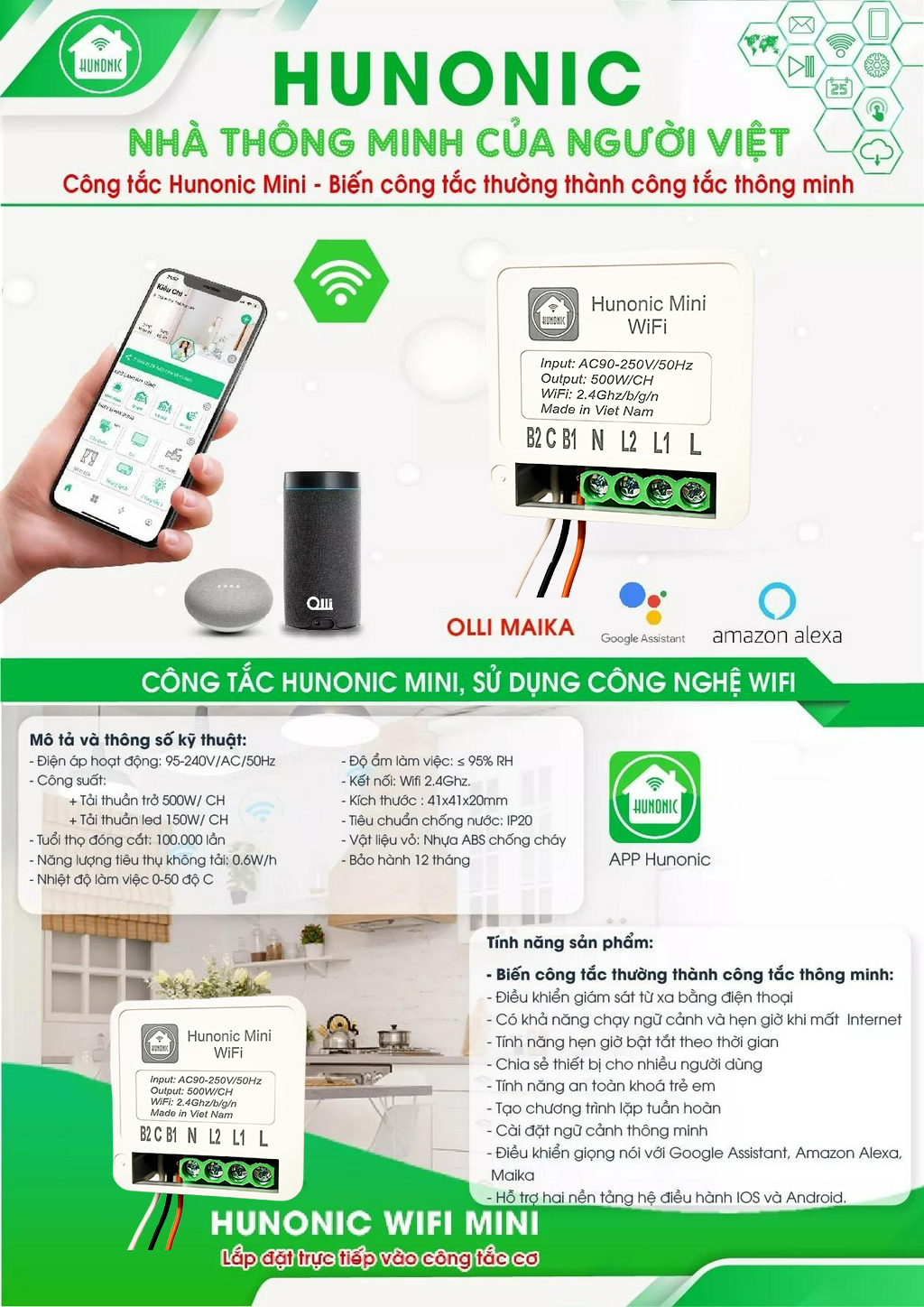 Công Tắc Thông Minh Wifi Mini Hunonic, Công Tắc Điều Khiển Qua Điện ...