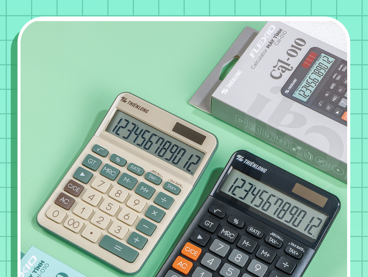 Máy tính văn phòng Thiên Long Flexio CAL-010|Chức năng tính thuế, sử dụng pin và năng lượng mặt ...