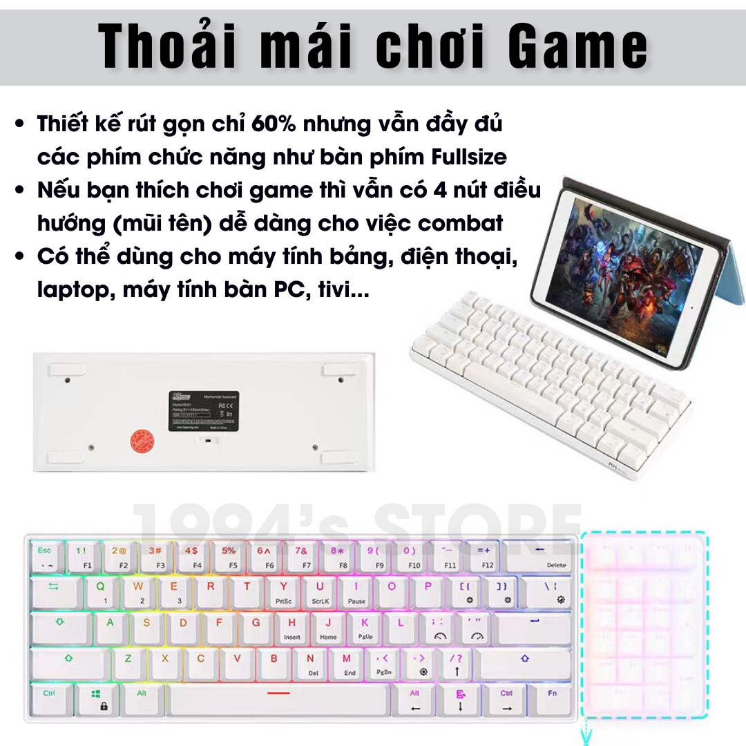 RK61 HOTSWAP - Bàn Phím Cơ Không Dây RK61 Version 4 - LED RGB Custom - Bluetooth 5.1 - Cáp Type ...