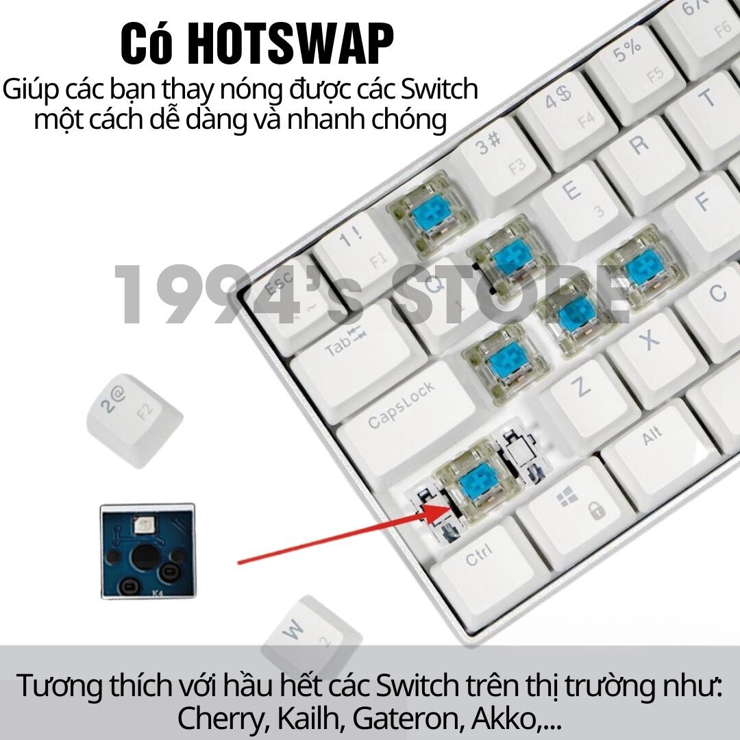 RK61 HOTSWAP - Bàn Phím Cơ Không Dây RK61 Version 4 - LED RGB Custom - Bluetooth 5.1 - Cáp Type ...