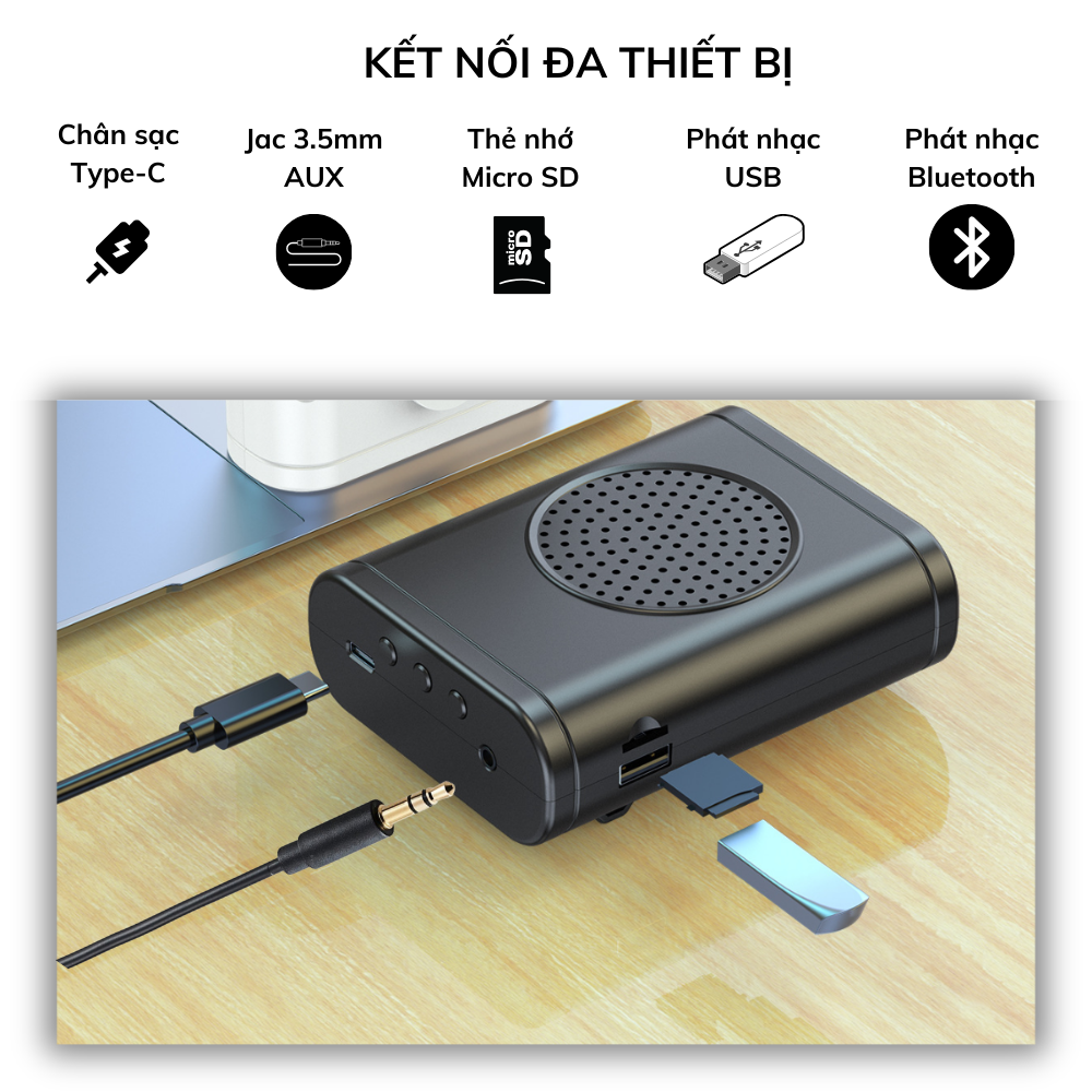 Máy trợ giảng không dây loa kèm míc cài áo nhỏ gọn có bluetooth dạy học ...